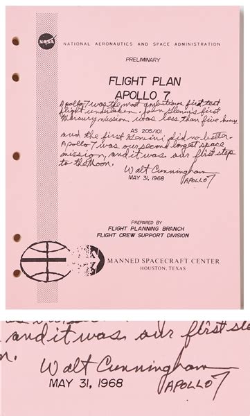 Lot Detail Walt Cunningham Signed Copy Of The Apollo 7 Flight Plan