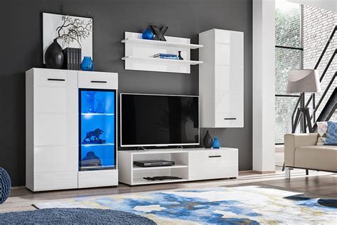 Stylefy Wohnwand Spree Weiß Weiß Hochglanz Wohnmöbel Wohnzimmer Set