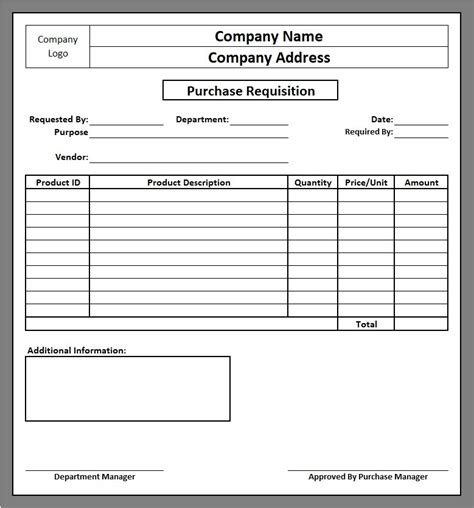 Excel Purchase Requisition Form Sample