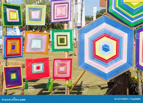 Colorful Lattice Patterns Made Of Embroidery Threads Stock Image