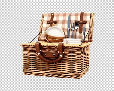 Cesta De Picnic De Mimbre Con Material De Picnic Recortado Png Aislado
