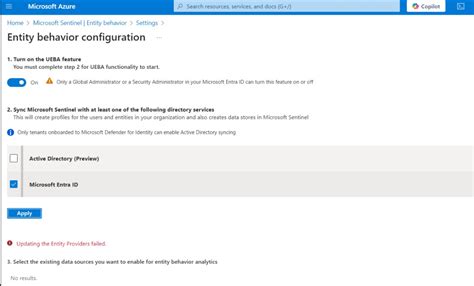 Azure Updating The Entity Providers Failed Microsoft Sentinal