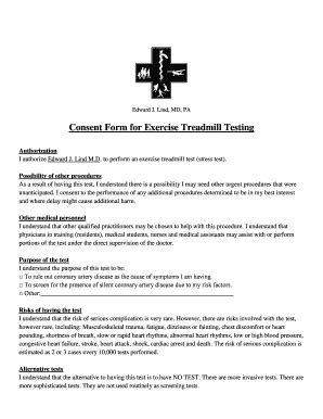 Consent Form For Exercise Treadmill Testing Edward J Lind MD Fill And Sign Printable