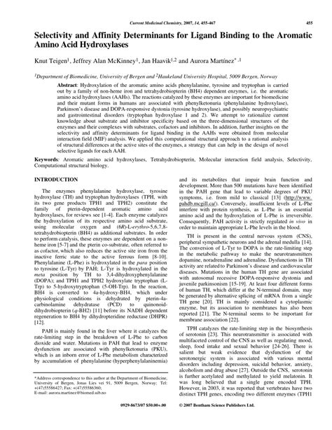 Pdf Selectivity And Affinity Determinants For Ligand Binding To The