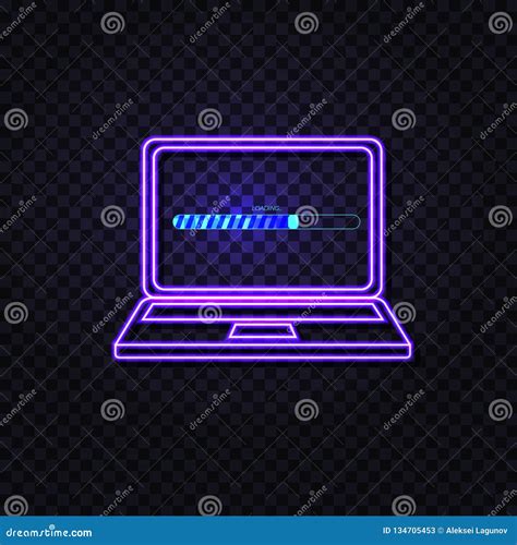 Vector Neon Laptop With Loading Icon On Screen Something Loading