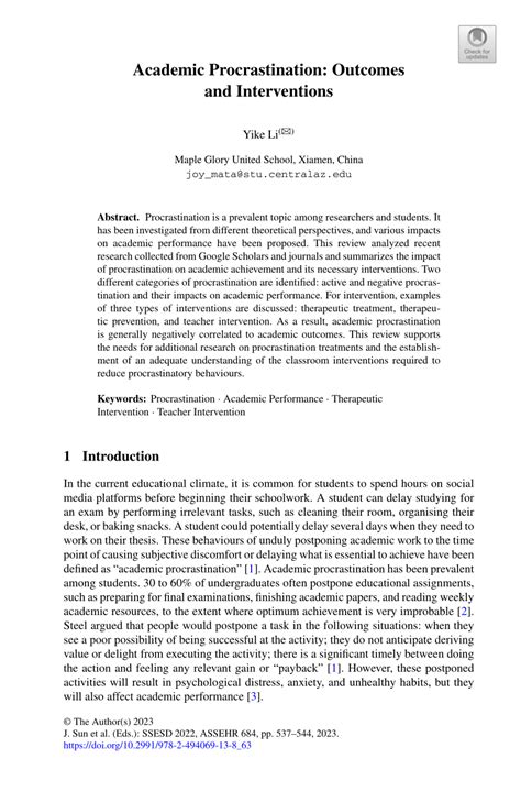 Pdf Academic Procrastination Outcomes And Interventions