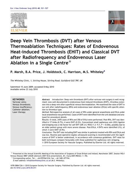 Pdf Deep Vein Thrombosis Dvt After Venous Thermoablation Techniques