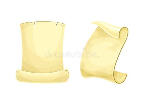 Old Scroll Or Roll Of Papyrus Parchment Or Paper Containing Writing Vector Set Stock