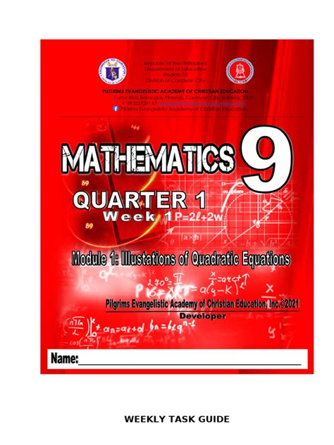 Week 1 Module 1 Illustrating Quadratic Equations Pdf Equations Quadratic Equation