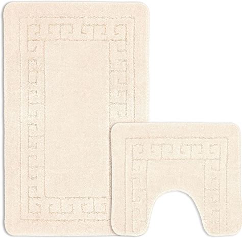 Velosso Non Slip Striped 2 Piece Bath Mat And Pedestal Mat Greek Key