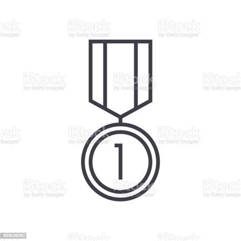 Icône De Médaille Vecteur Ligne Signe Illustration Sur Fond Traits