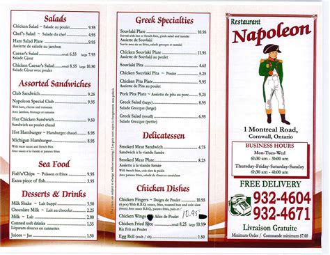 Menu At Napoleon Delicatessen Pizzeria Cornwall