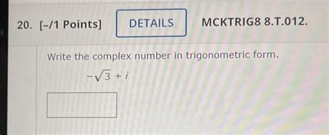 Solved Write The Complex Number In Trigonometric Form −3i