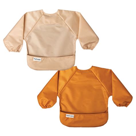 Tiny Twinkle Mess Proof Long Sleeve Bib 2 Pack Sand Cinnamon Sm