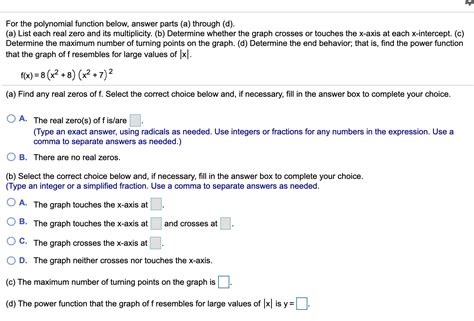 Solved For The Polynomial Function Below Answer Parts A Chegg Com