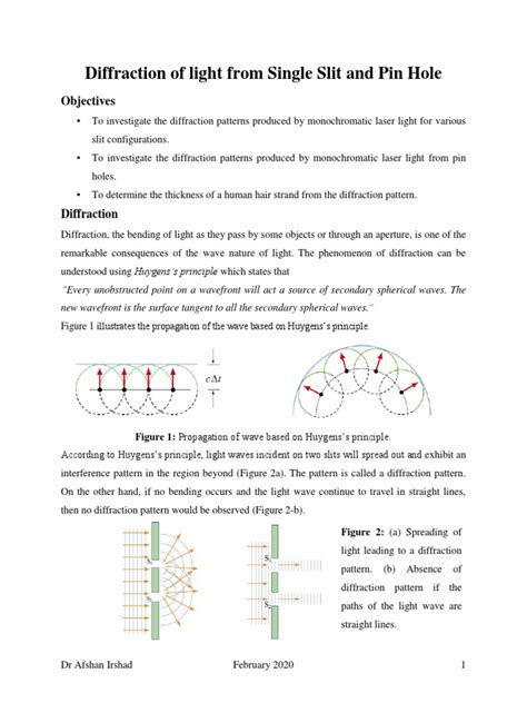 Diffraction Of Light From Single Slit And Pin Hole Pdf Diffraction Electrodynamics
