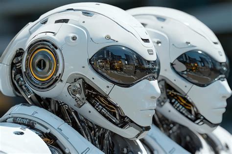 Cyberpunk Cybernetic Aesthetics And Cognitive Tech Three Advanced Robots Standing In A