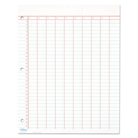 Data Pad With Numbered Column Headings Data Chart Format Wide Legal Rule Columns White