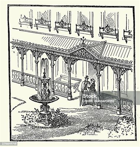 건축 빅토리아 시대 주철 베란다 창문 상자 분수 19 세기 1880 년대 1880 1889 년에 대한 스톡 벡터 아트 및 기타 이미지 1880 1889 년 19세기