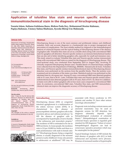 pdf application of toluidine blue stain and neuron specific enolase