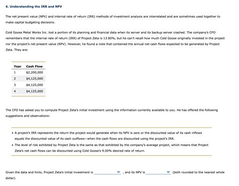 Solved Understanding The IRR And NPV The Net Present Chegg