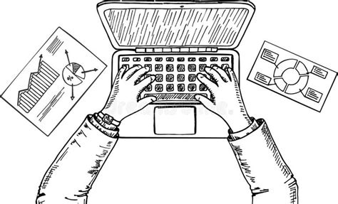 Hands Computer Keyboard Sketch Stock Illustrations 212 Hands Computer