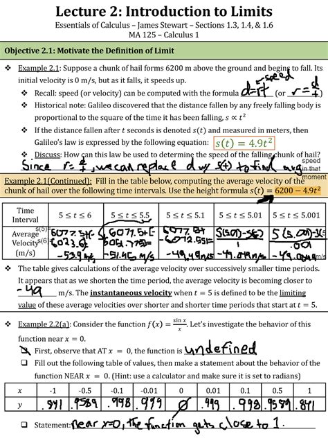 Lecture Notes Lecture Introduction To Limits Essentials Of