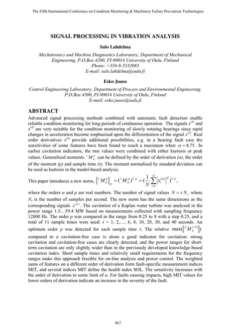 Pdf Signal Processing In Vibration Analysis