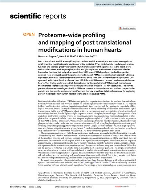 Pdf Proteome Wide Profiling And Mapping Of Post Translational Modifications In Human Hearts