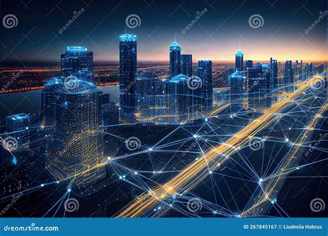 Futuristic City Map Top View Digital Night City Navigation Technology Background Stock