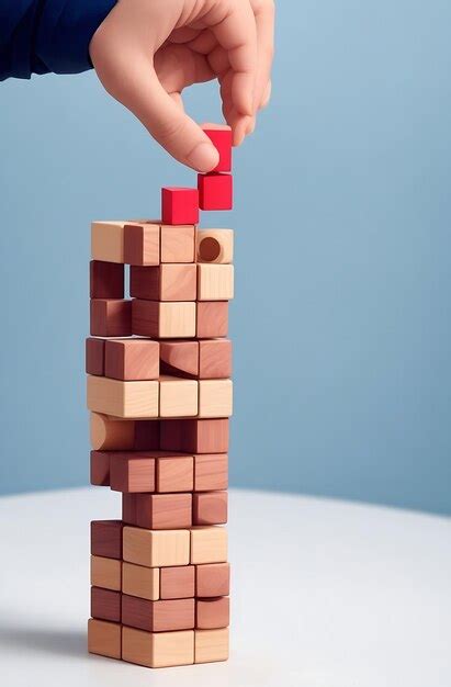 Premium Ai Image A Hand Placing And Arranging Wooden Cubes In A Stack