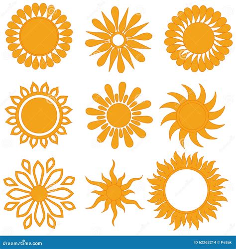 Vector Set Of Different Suns Stock Vector Illustration Of Happy