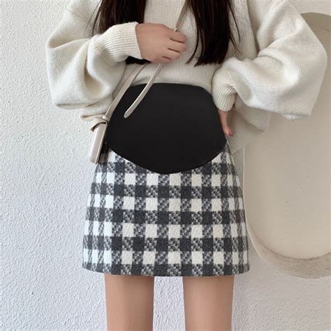 8869 Vintage Plaid Maternity Mini Skirts Chic Ins Grandado