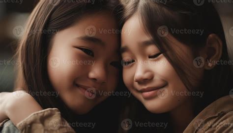 Two Cute Girls Embracing Smiling With Toothy Joy Outdoors Together