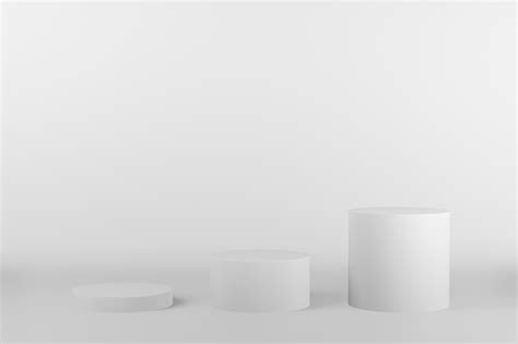 3랭크로 원 시상대 화이트 컬러의 3d 제품 브랜딩 배너 및 화장품 제품을 위한 모의 쇼케이스 제품 프리젠 테이션은 최소화 3