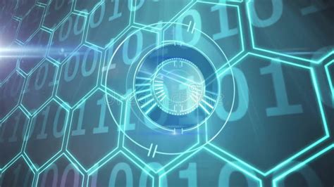 Digital Clock Animation Over Binary Code And Hexagonal Network Pattern