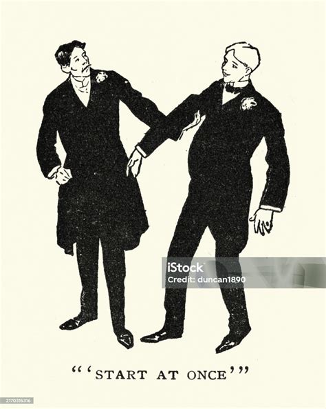 Two Upper Class Gentlemen In Suits Start At Once Vintage Illustration
