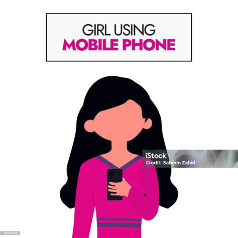 휴대 전화 문자 벡터를 사용하는 소녀 스마트 폰을 사용하여 보라색으로 열린 머리를 가진 소녀의 만화 캐릭터 얼굴 특징이 없는