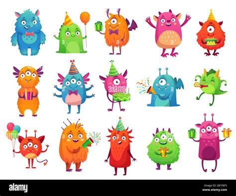 Cartoon Party Monsters Cute Monster Happy Birthday Ts Funny Alien