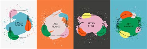 벡터 일러스트레이션 유칼립투스 잎과 브러시 스트로크로 설정된 아름다운 다채로운 포스터 추상적 인 현대 미적 배경 세트 커버 엽서 전단지 브로셔 프레임을위한 디자인 가정의