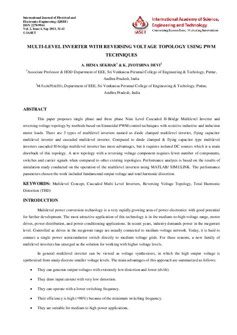 pdf multi level inverter with reversing voltage topology using pwm