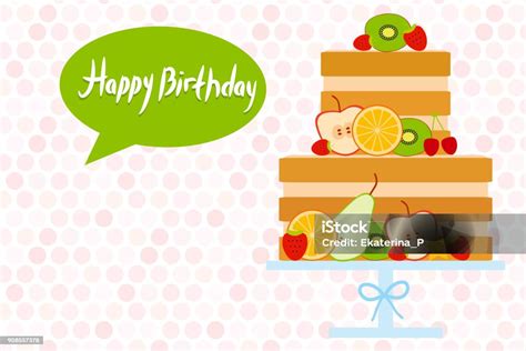 달콤한 케이크 신선한 과일과 열매 화이트 폴카 도트 바탕에 파스텔 색상으로 꾸며져 있습니다 케이크 스탠드입니다 카드 디자인생일 발렌타인 39 S 데가 웨딩 약혼 벡터