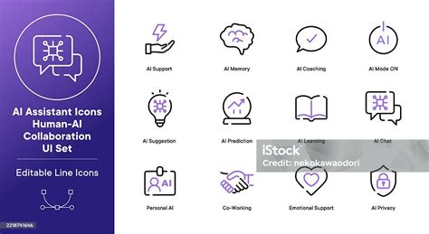 Ai Assistant Icons Humanai Collaboration Ui Set Stock Illustration