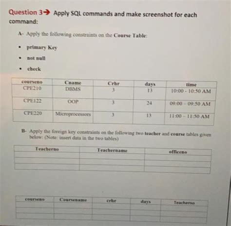 Solved Question Apply Sql Commands And Make Screenshot For Chegg