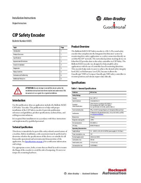 Allen Bradley 843es Cip Safety Encoders Instruction Manual