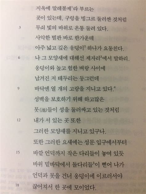 지옥에 말레볼제라 부르는 곳이 있는데 구렁을 빙그르 둘러싼 것처럼 무쇠 빛의 바위로 온통 둘려 있다 사악한 벌판 바로