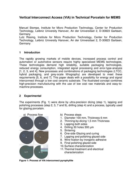 Pdf Vertical Interconnect Access Via In Technical Porcelain For Mems
