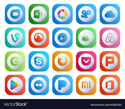 20 Social Media Icon Pack Including Plurk Browser Vector Image