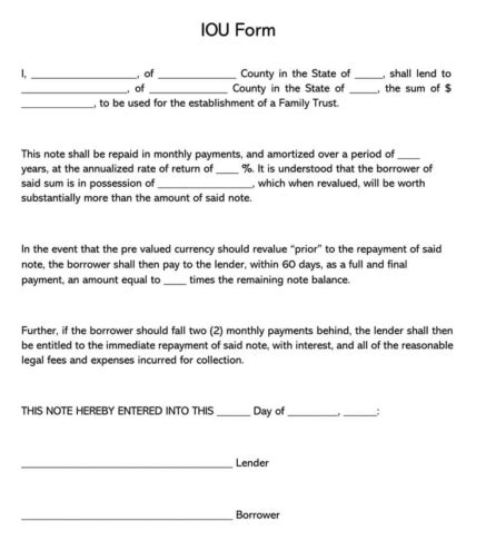 35 Free Iou I Owe You And Debt Acknowledgment Forms