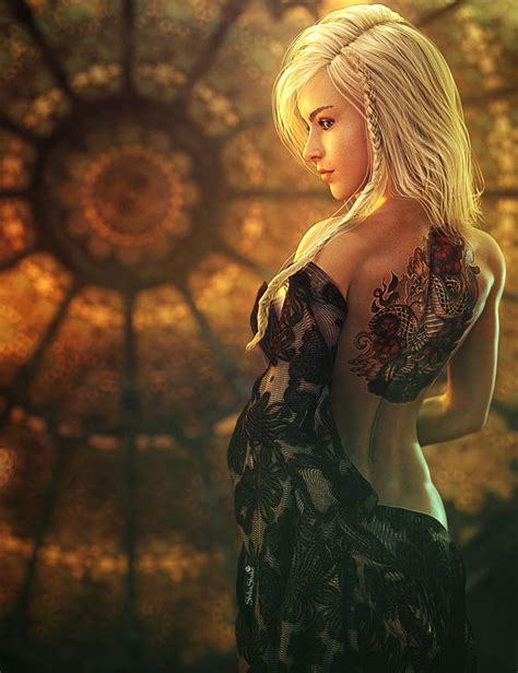 Blonde Girl With Tattoo Fantasy Woman Art Iray By Shibashake On
